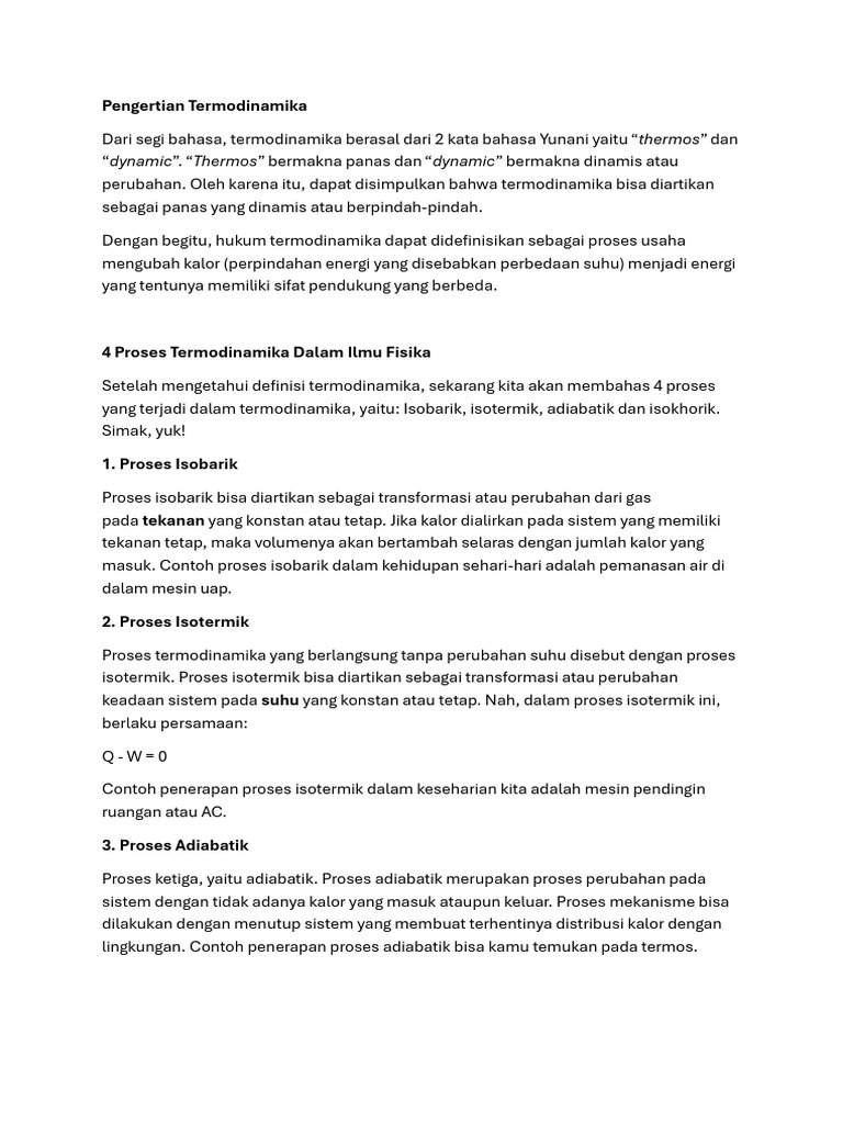 Proses Termodinamika: Isobarik, Isotermik, Adiabatik, Isokhorik | PDF