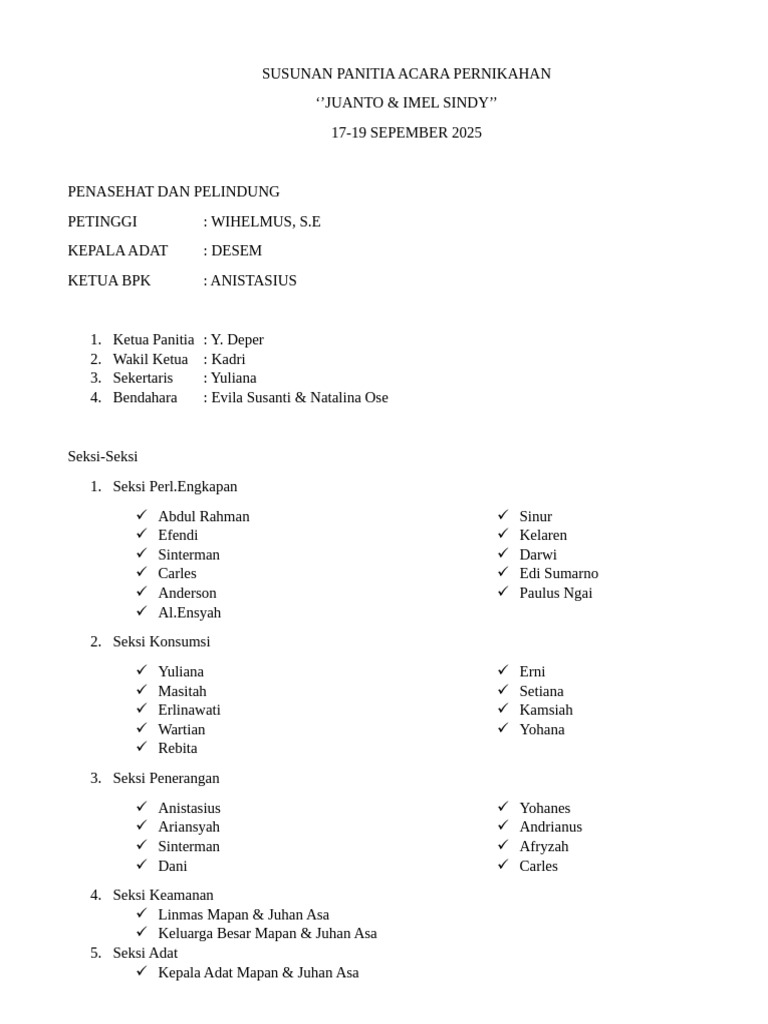 Susunan Panitia Acara Pernikahan | PDF