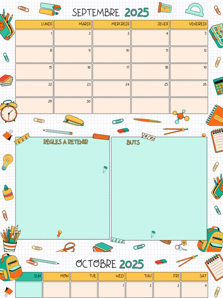 Blue Yellow Doodle 2025-2026 Years School Cartoon Calendar | PDF