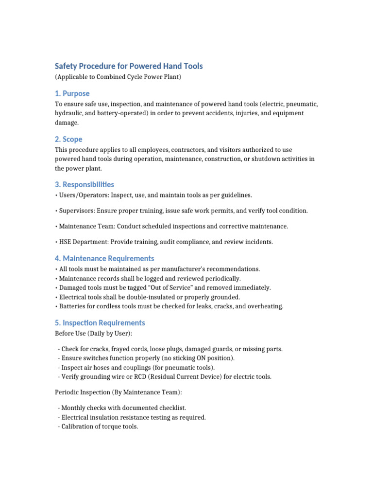 Powered Hand Tools Safety Procedures | PDF | Personal Protective ...