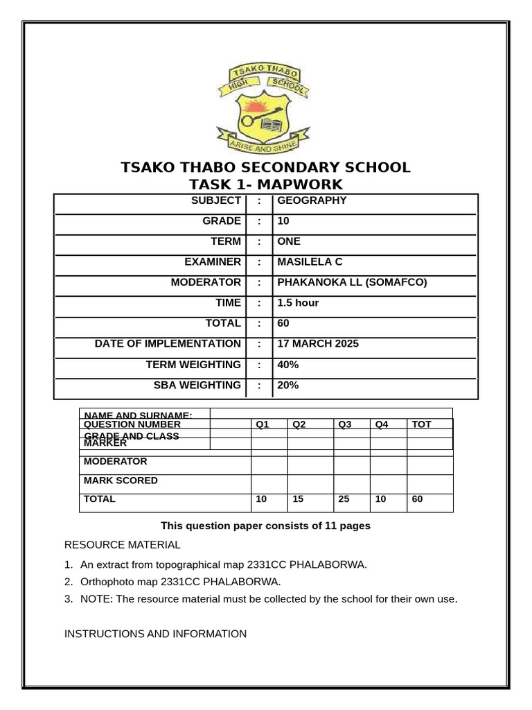 Grade 10 Geography Mapwork Assessment | PDF | Geographic Information ...