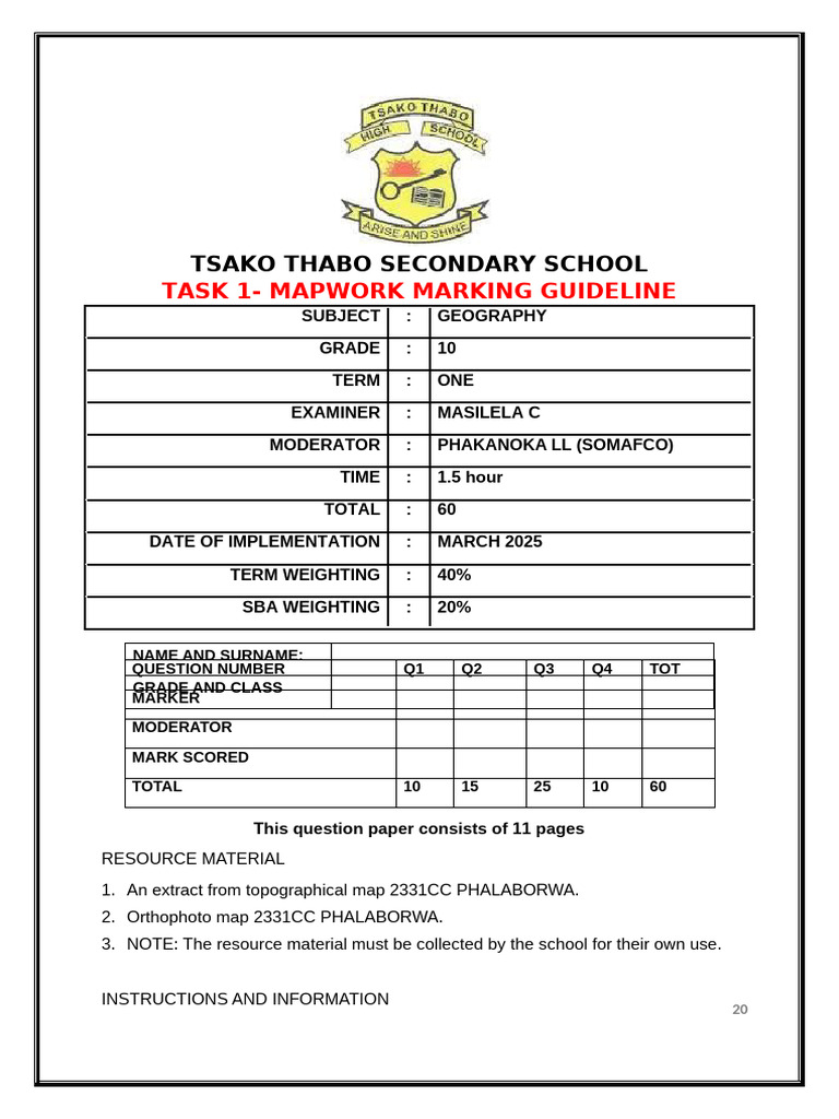 Grade 10 Mapwork Task MG - 2024 | PDF | Rain | Geographic Information ...