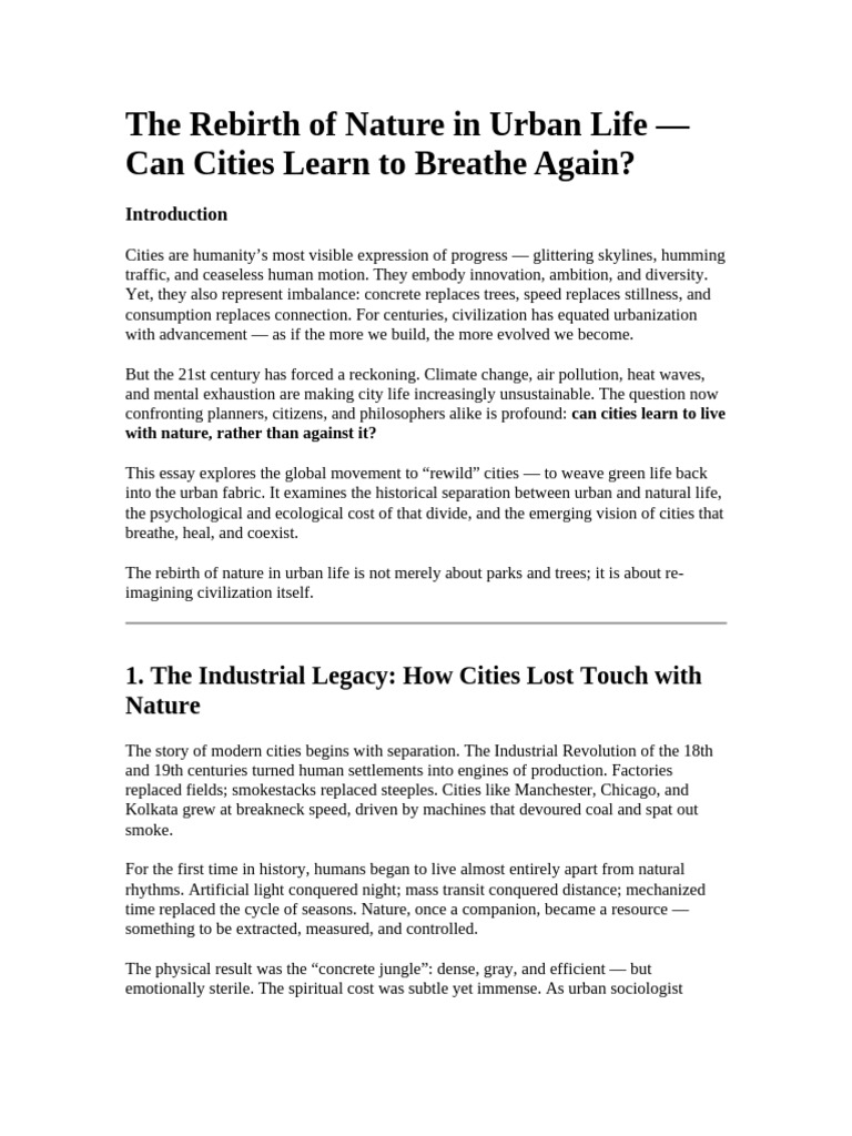 The Rebirth of Nature in Urban Life Can Cities Learn To Breathe Again ...