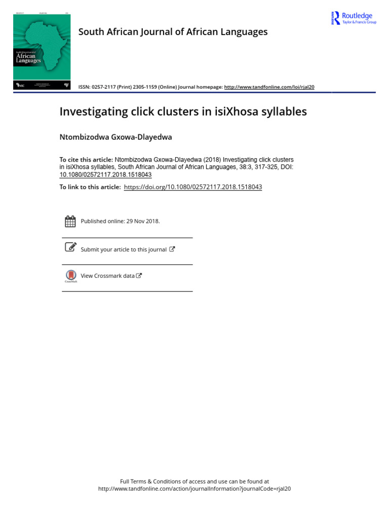 Investigating Click Clusters in IsiXhosa Syllables (Gxowa-Dlayedwa ...