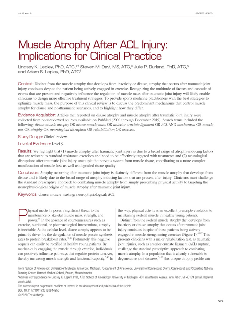 Muscle Atrophy After ACL Injury - Implications For Clinical Practice ...