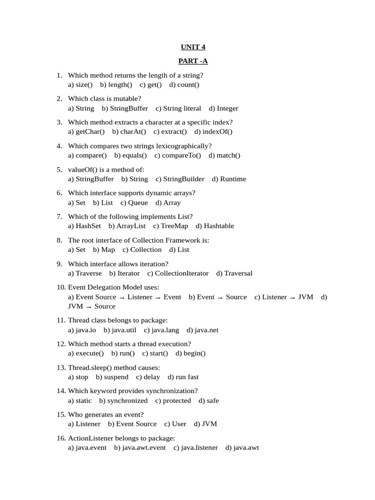 Aoop Qbank-unit 4 | PDF | String (Computer Science) | Thread (Computing)