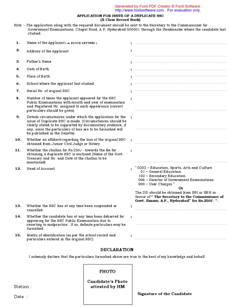 Application For Issue of A Duplicate SSC (2012) | PDF | Notary Public | Common Law