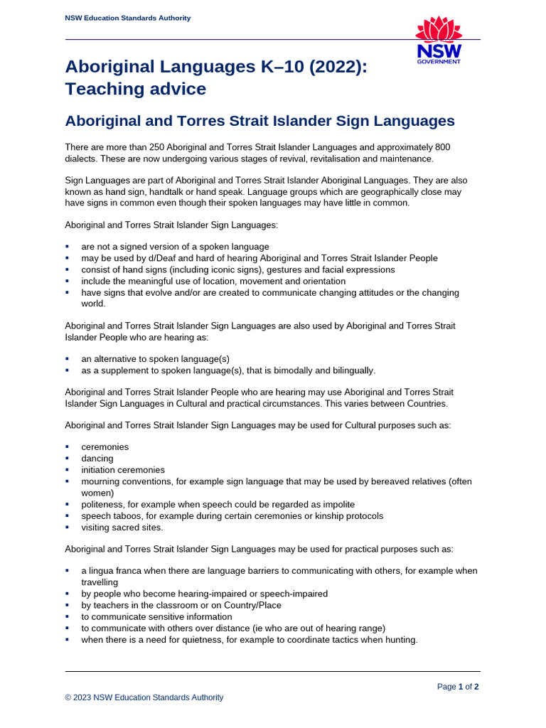 Aboriginal Languages K 10 2022 Teaching Advice Additional Aboriginal ...