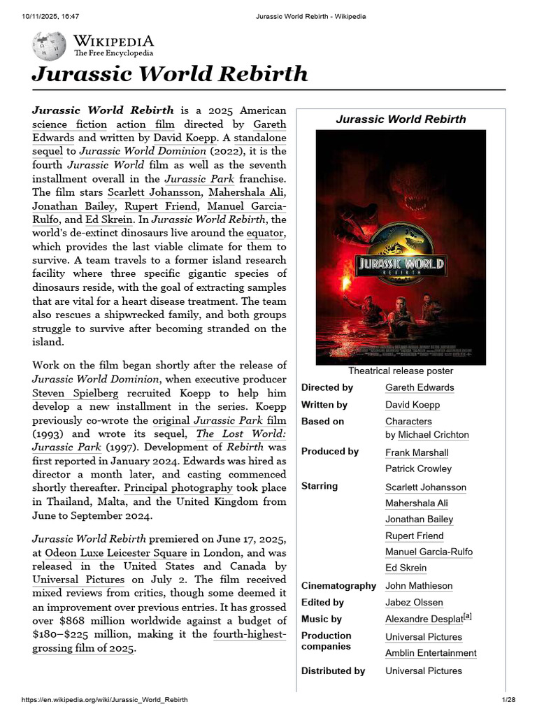 Jurassic World Rebirth: 2025 Film Overview | PDF