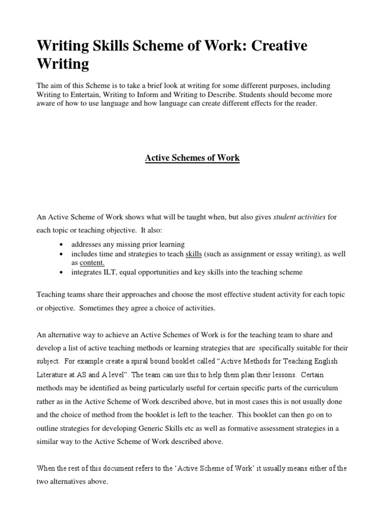 Writing Skills Scheme of Work | PDF | Educational Assessment | Test ...