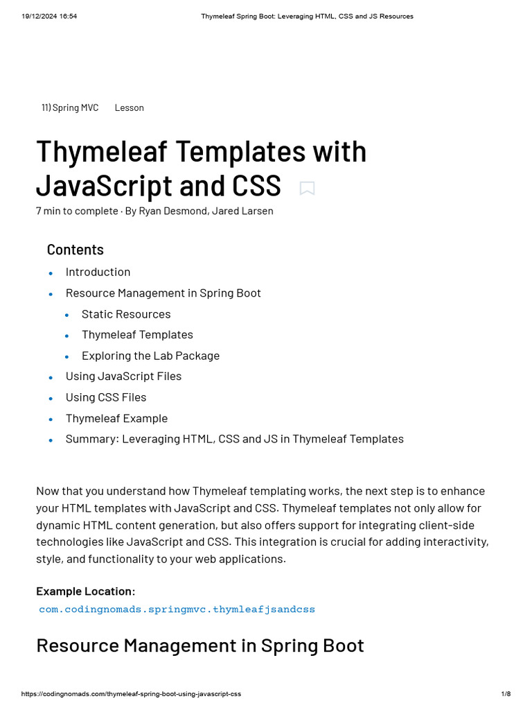 Thymeleaf Spring Boot_ Leveraging HTML, CSS and JS Resources | PDF | World Wide Web | Internet & Web