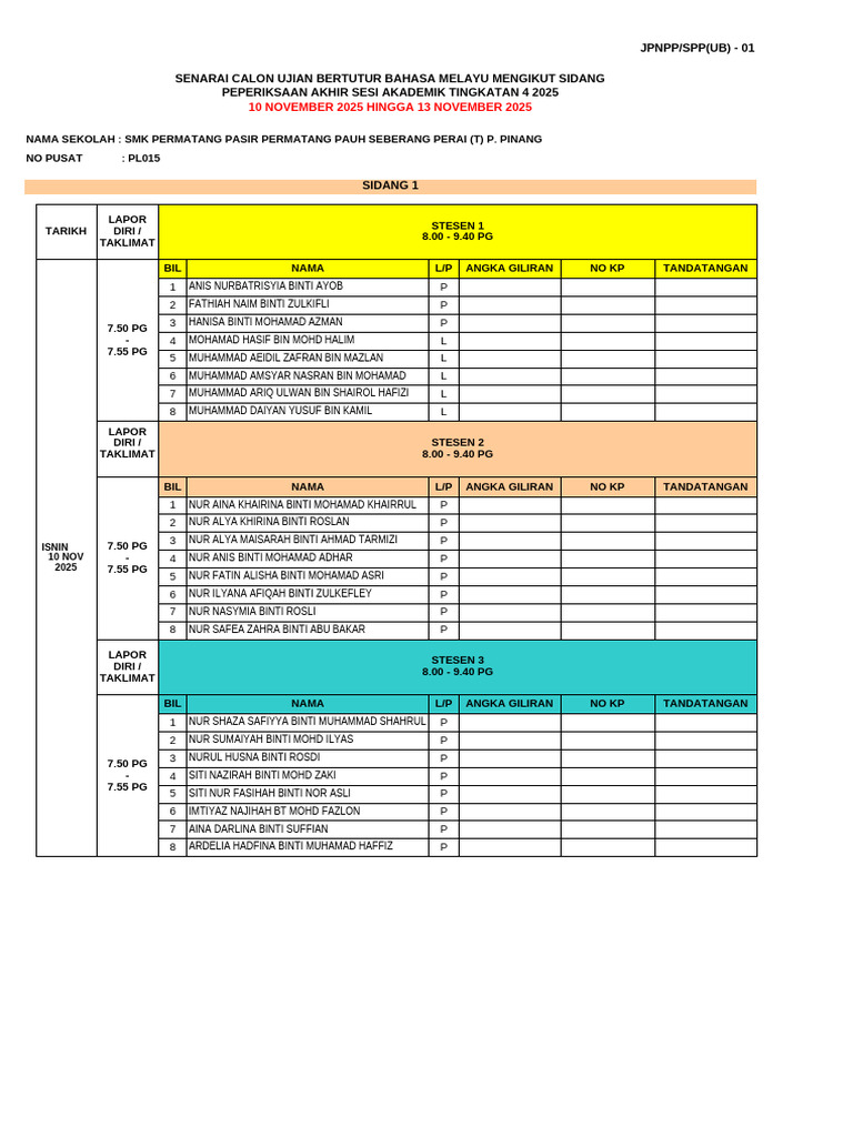 Jadual Sidang Ubbm Pasa t4 2025 | PDF