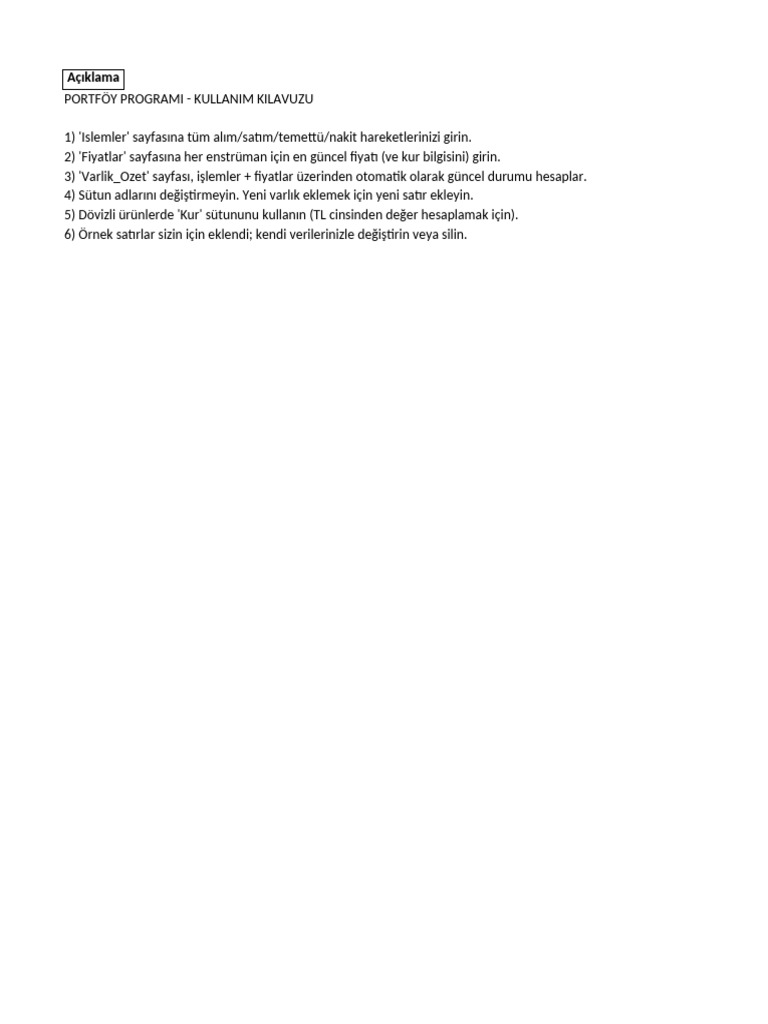 Portfoy Programi Temel Sablon | PDF