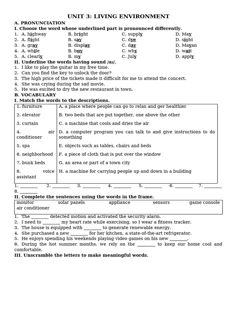 Living Environment Unit 3 Exercises | PDF | Vietnam | Ho Chi Minh City