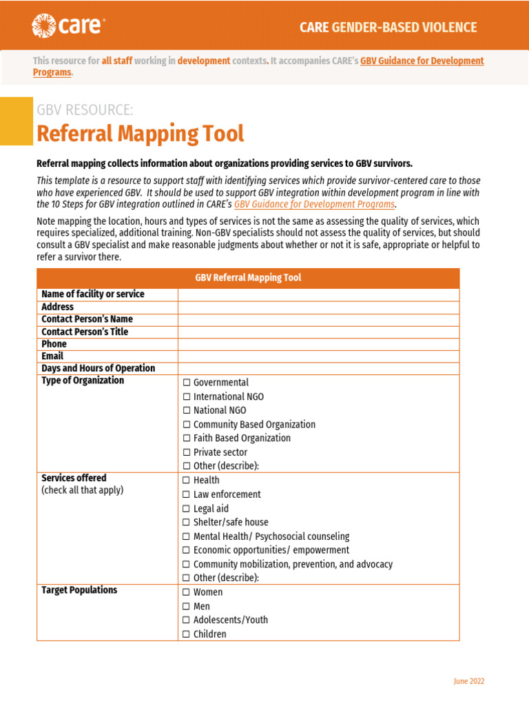 GBV Referral Mapping Tool Guide | PDF | Violence