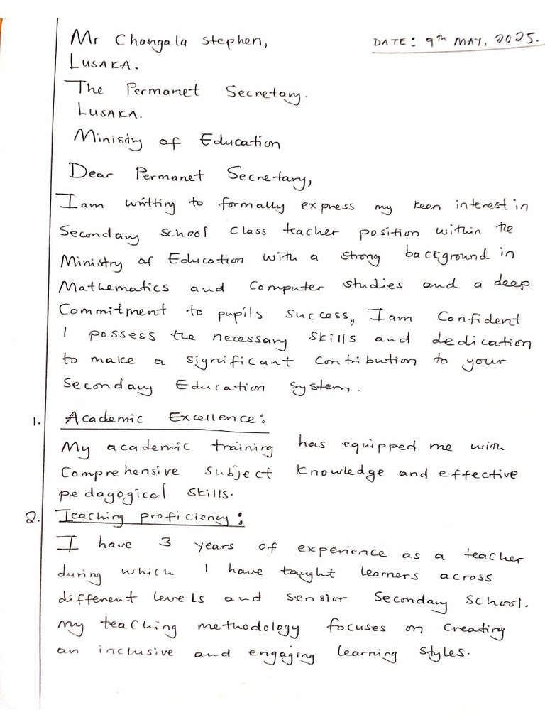 CHANGALA STEPHEN Application Letter | PDF