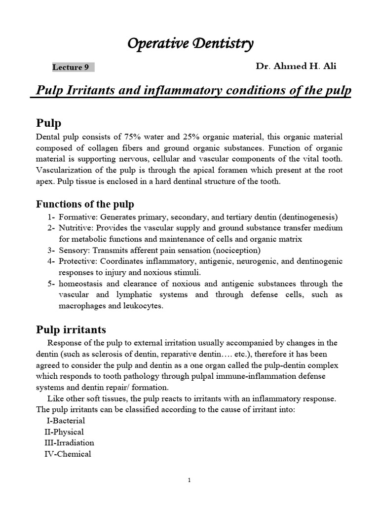 Lec 7 Pulp Irritants and Inflammatory Conditions of The Pulp | PDF ...