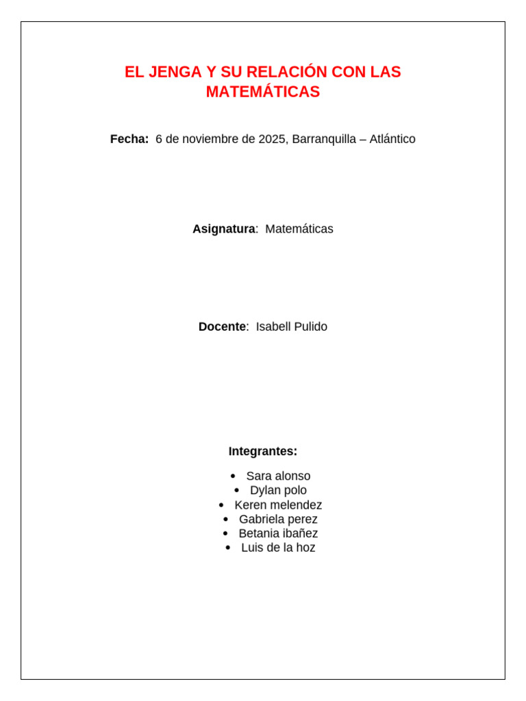 Jenga: Matemáticas y Estrategia en Juego | PDF | Matemáticas