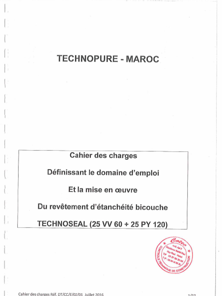 Cahier Des Charges Bicouche 25VV60+25PY120 - COTEC | PDF