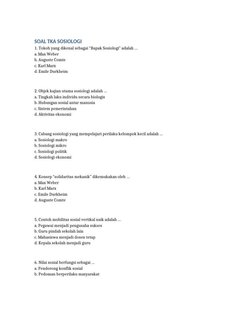 Soal_TKA_Sosiologi | PDF