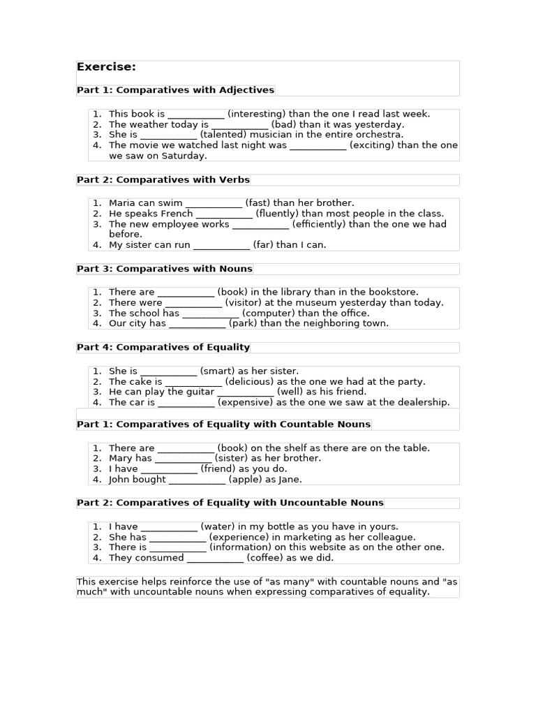 Exercise - Comparatives Book 3 | PDF
