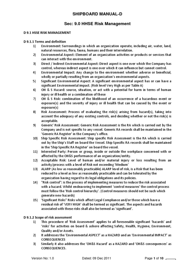 9.0 HSSE Risk Management | PDF | Risk | Occupational Safety And Health