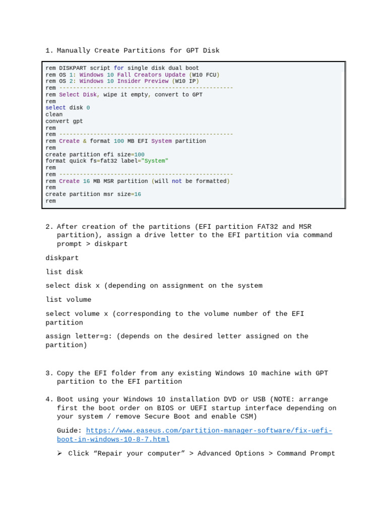 Creating GPT Partitions for Windows | PDF | Booting | Software