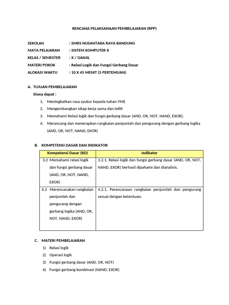 RPP-2 Relasi Logik Dan Fungsi Gerbang Dasar-Rev | PDF