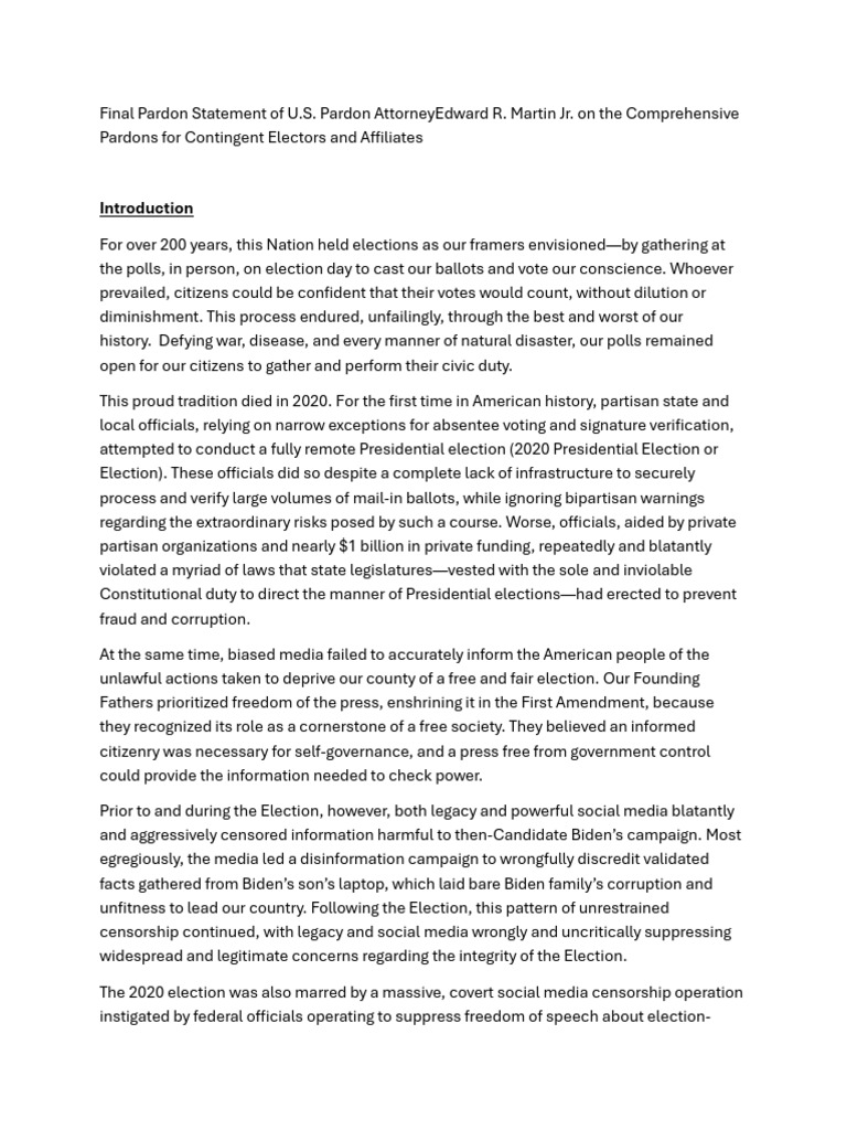 Pardon Statement on 2020 Election Integrity | PDF | Elections ...