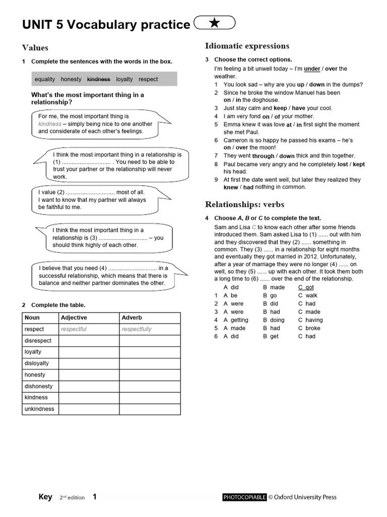 Key2e L1 Worksheets Vocabulary Unit 5 1star | PDF | Language Mechanics ...
