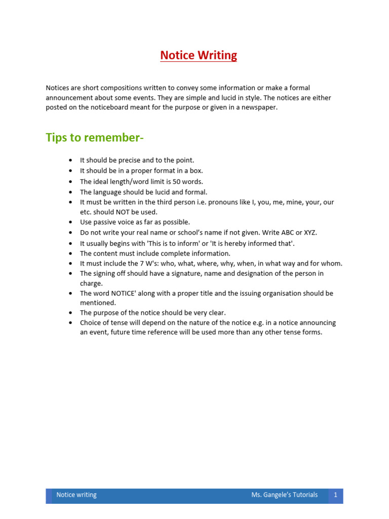 Notice Writing Guidelines and Format | PDF