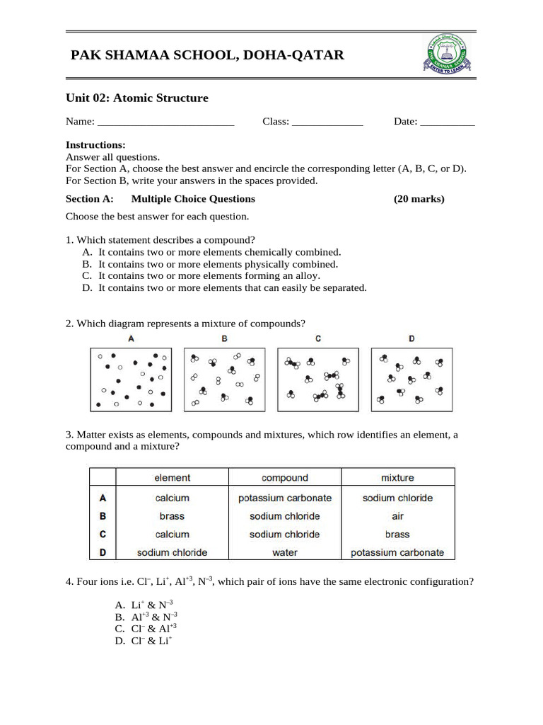 Atomic Structure Quiz for Students | PDF | Chemical Elements | Isotope