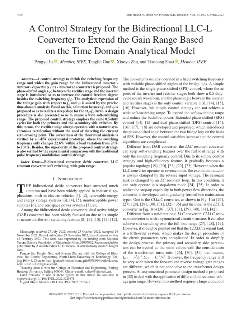 A Control Strategy For The Bidirectional LLC-L Converter To Extend The ...