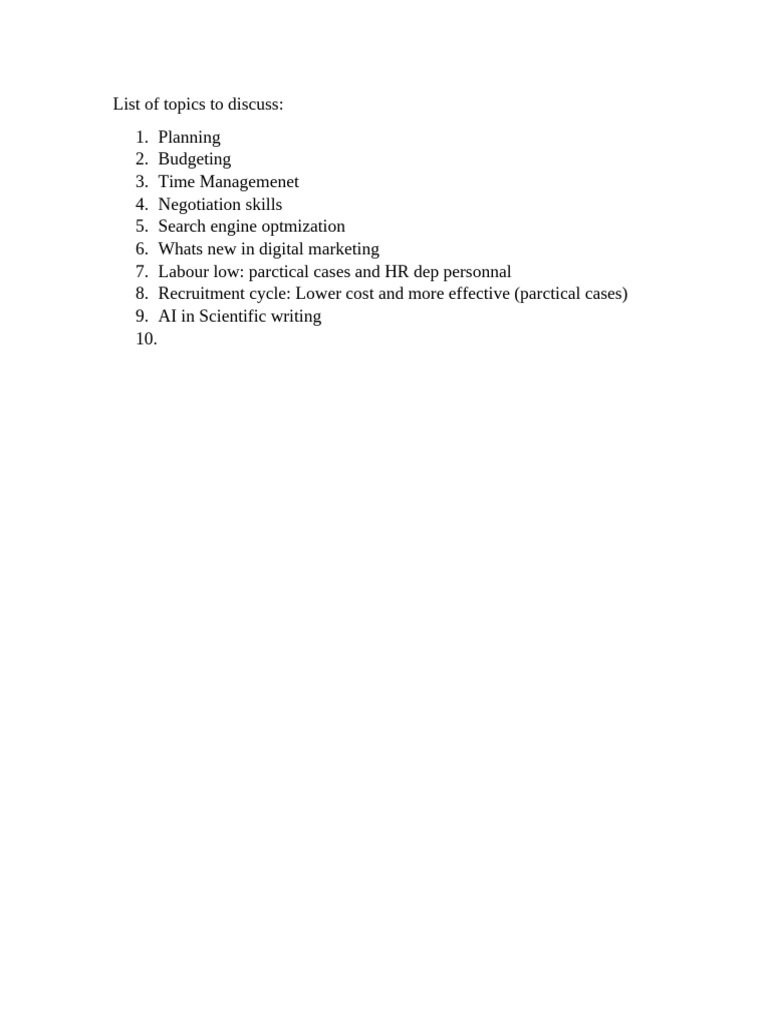 List of Topics To Discuss | PDF