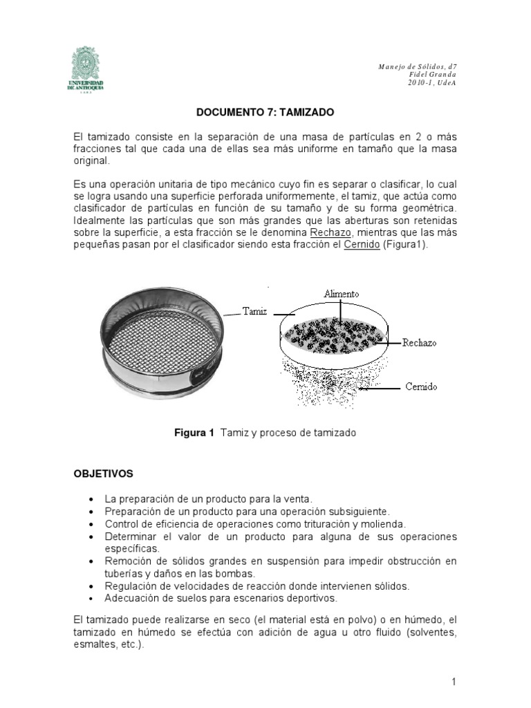 Tamizado | PDF | Masa | Cantidades fisicas