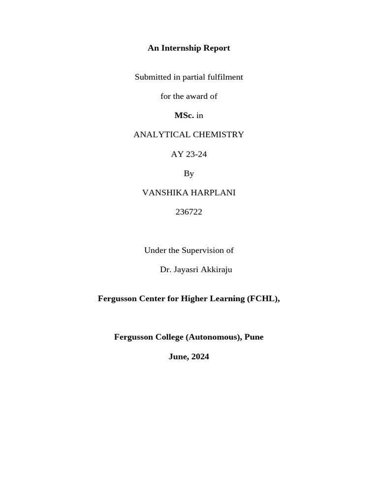 MSc Analytical Chemistry Internship Report | PDF