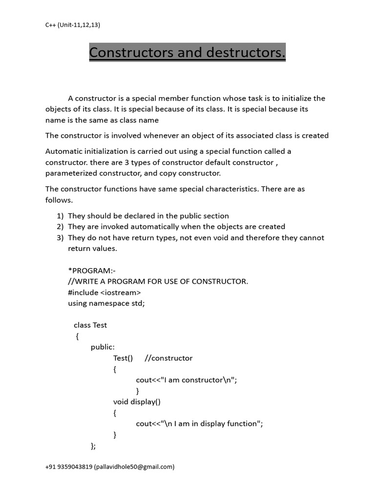 Unit 11,12,13,14 Constructor | PDF | Constructor (Object Oriented Programming) | Programming
