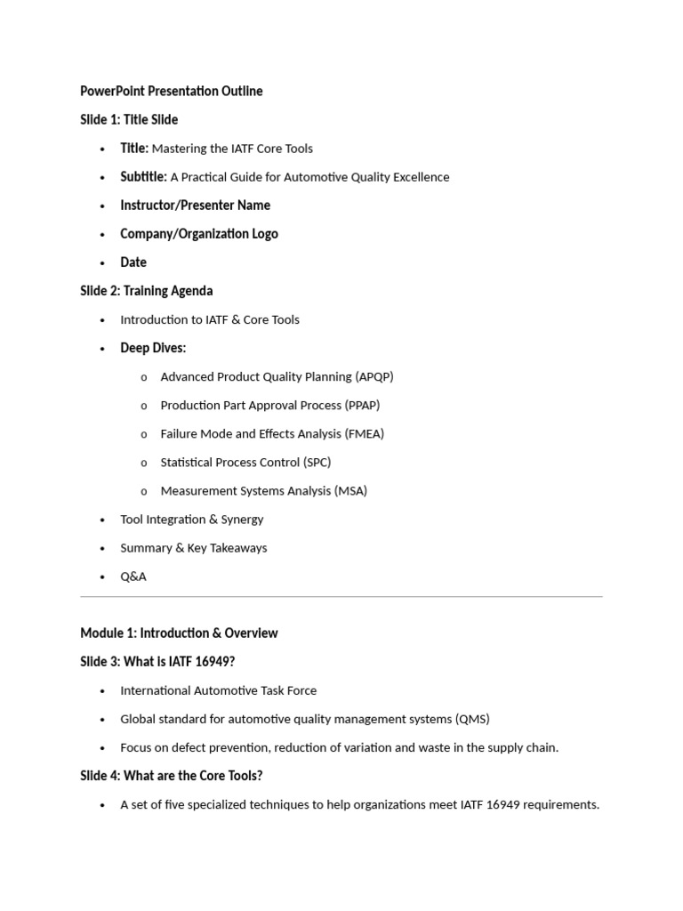 IATF Core Tools Course Outline | PDF | Accuracy And Precision ...