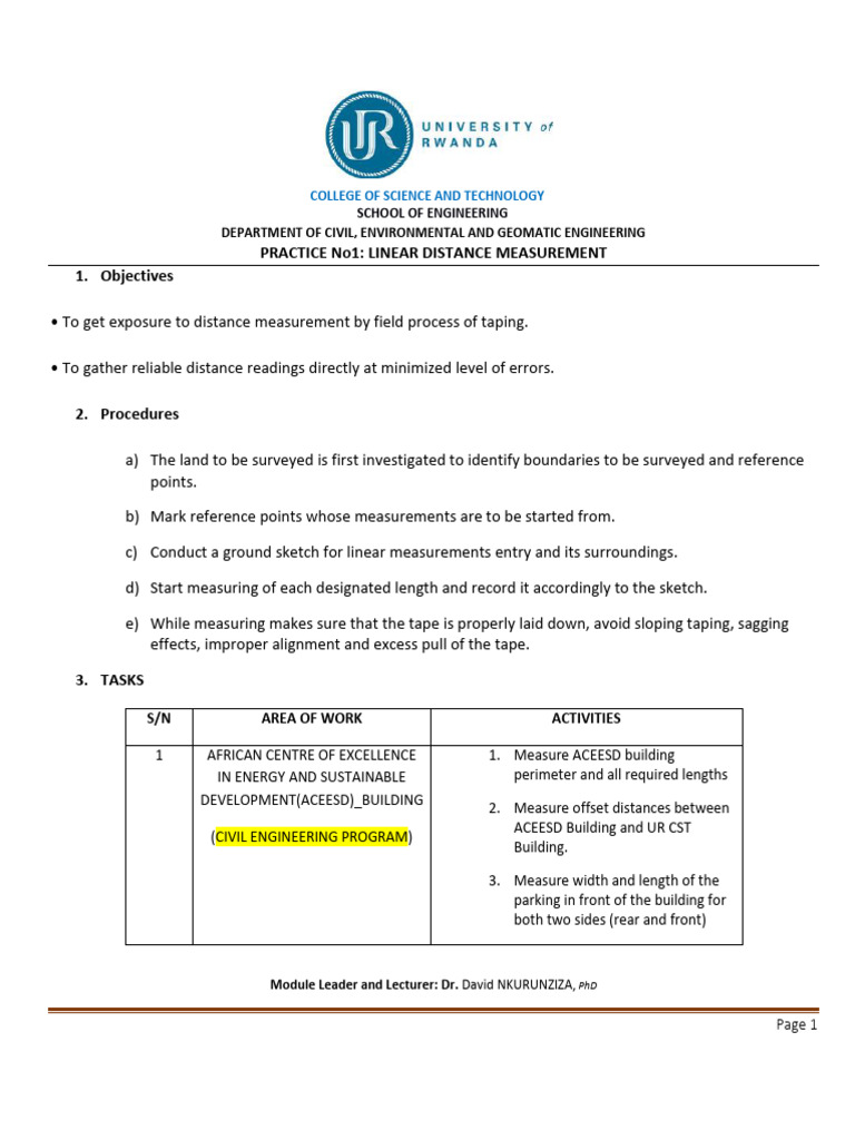 Practice No 1 Linear Distance Measurement - Year 1 - Civ - Wree | PDF