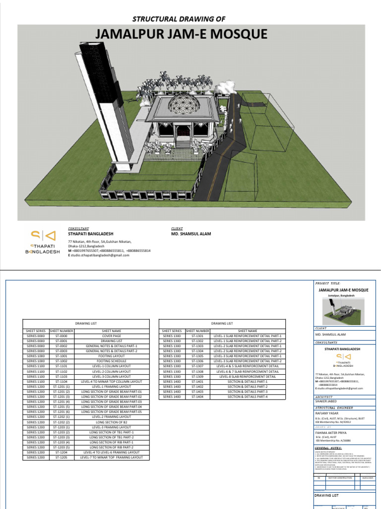 JAMALPUR MOSQUE STRUCTURAL DRAWING | PDF | Concrete | Foundation (Engineering)