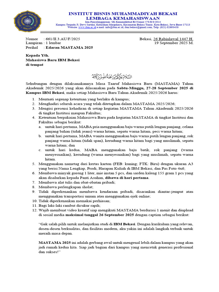 661. Edaran Mastama 2025 | PDF