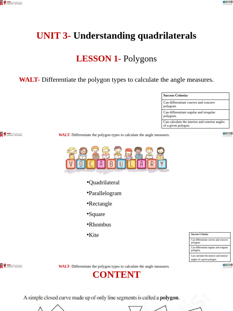 Quadrilaterals and Polygon Angles Guide | PDF | Convex Set | Geometric ...