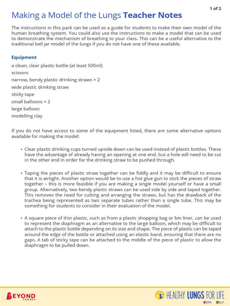 Making A Model of The Lungs Teacher Notes | PDF | Breathing | Exhalation