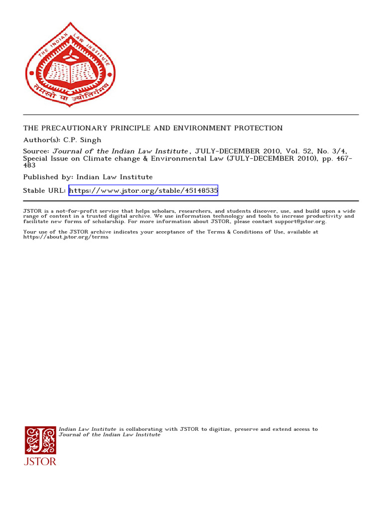 Precautionary Principle in Environmental Law | PDF | Risk | Natural ...