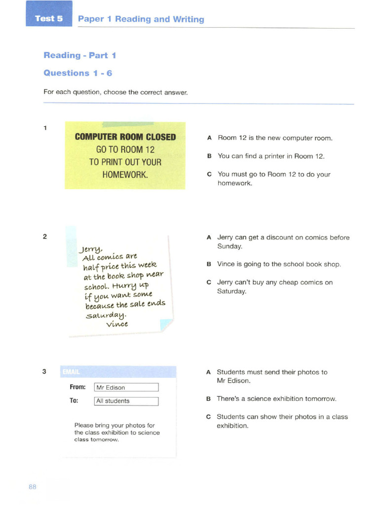 Ready For A2 Key For Schools Test 5 | PDF