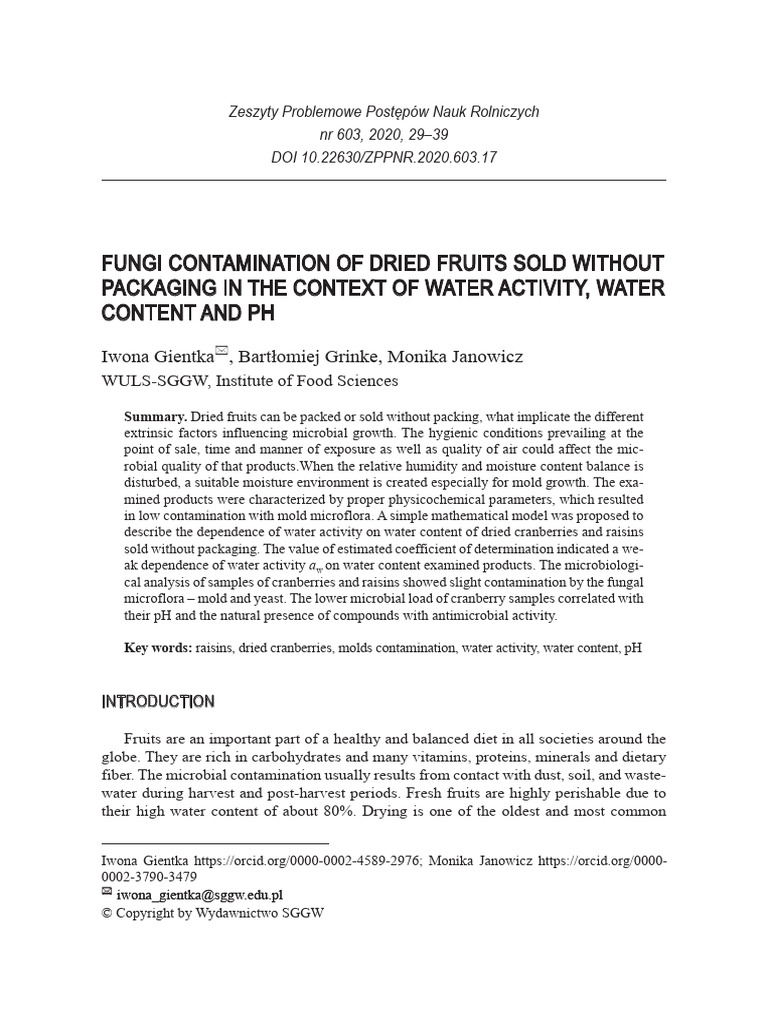 Fungal Contamination in Unpackaged Dried Fruits | PDF | Dried Fruit ...
