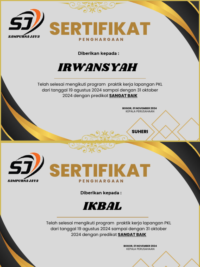 Sertifikat PKL | PDF