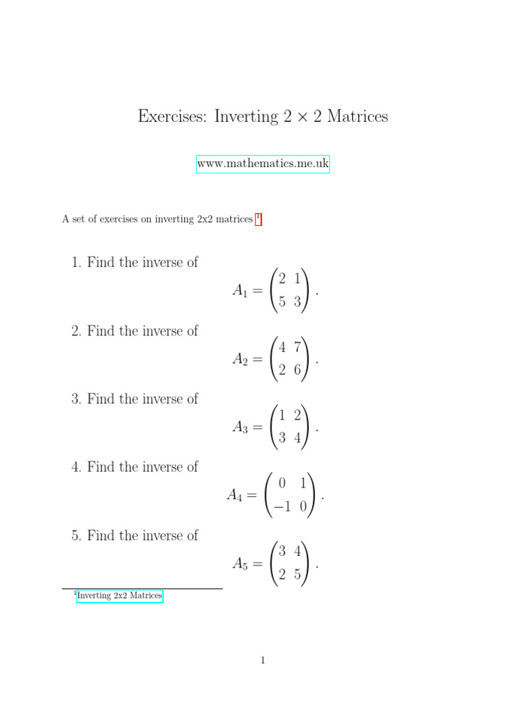 Inverting 2x2 Matrices Exercises | PDF | Algebra | Functions And Mappings