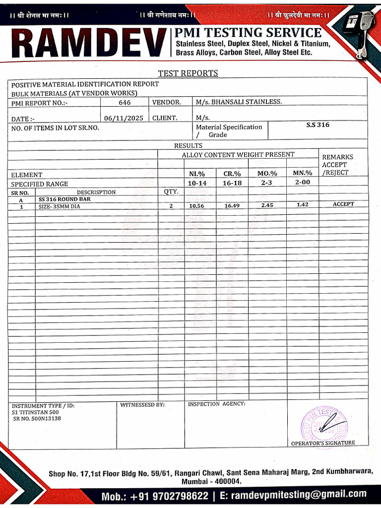PMI Report For 1315 Invoice | PDF