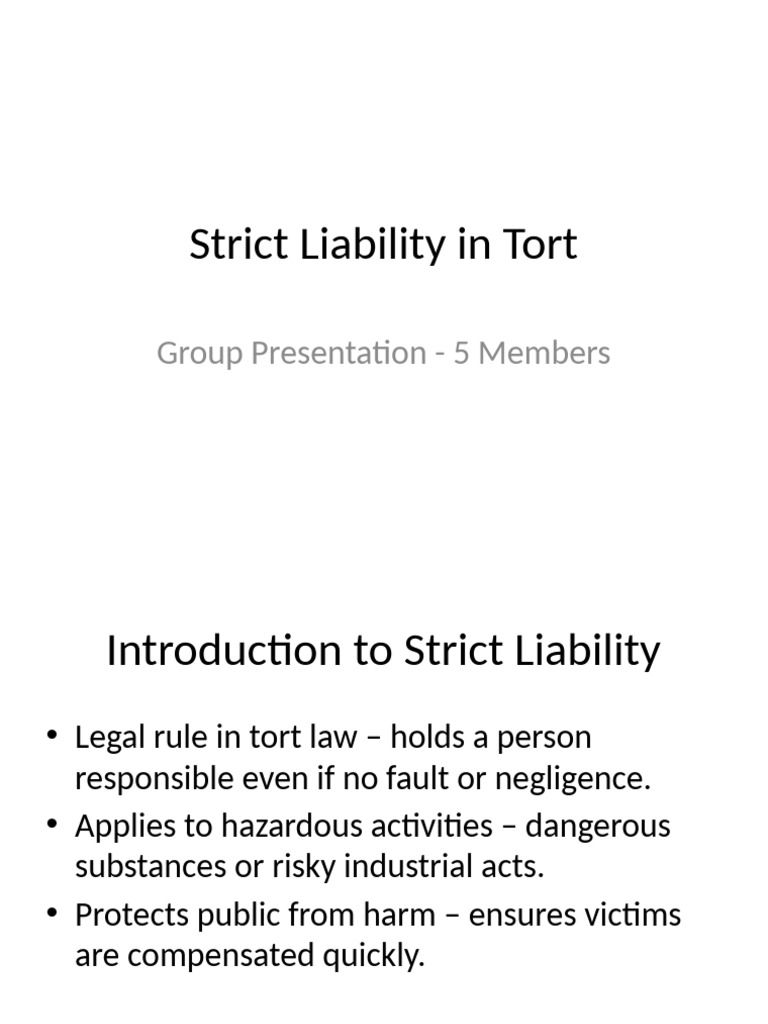 Strict Liability in Tort | PDF | Strict Liability | Legal Liability